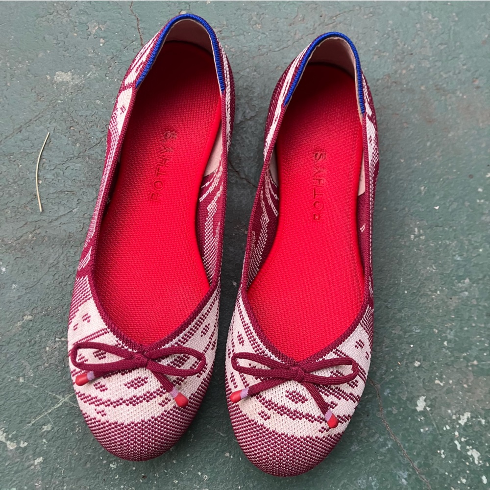 Rothy’s Burgundy Botanical Ballet Flats With Bow Size… - Gem